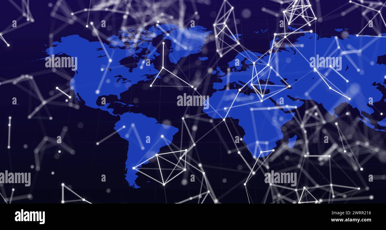 Digital icons over network of connections floating against world map on ...