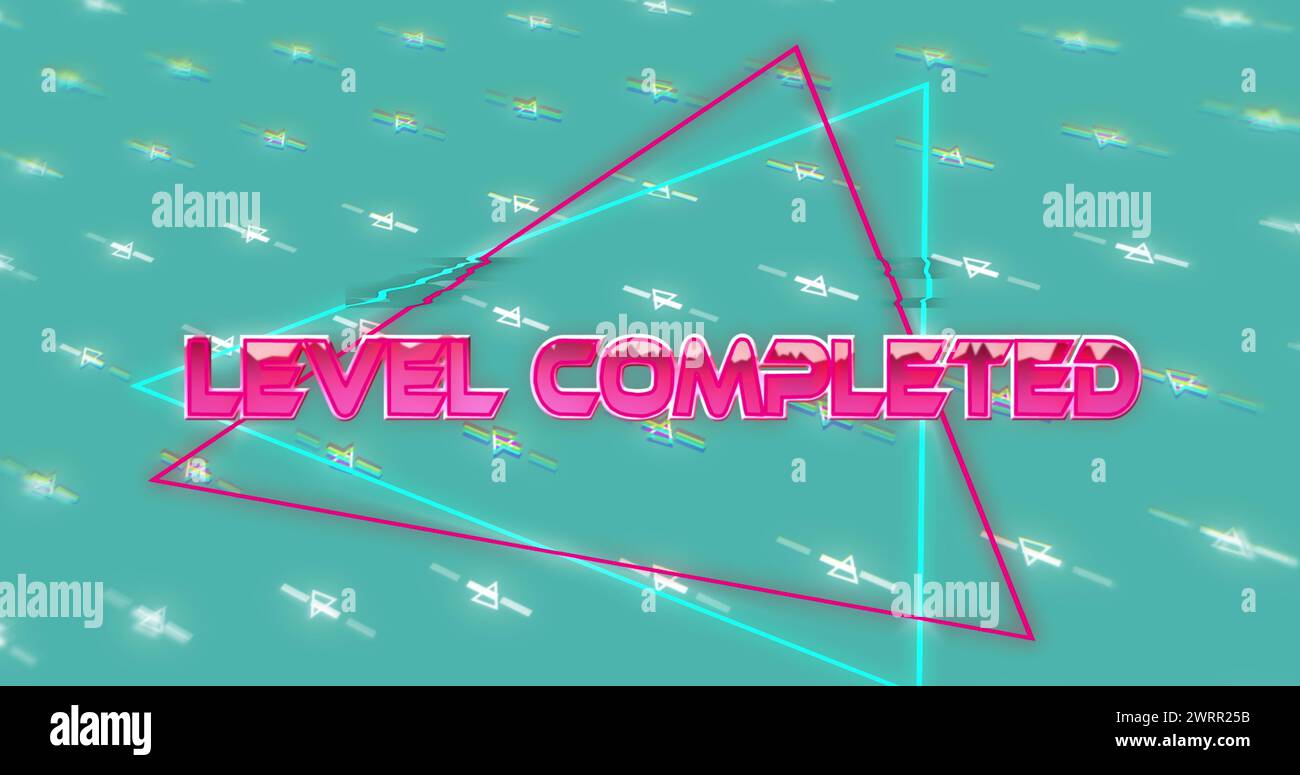 Image of level completed and triangles over green background with ...