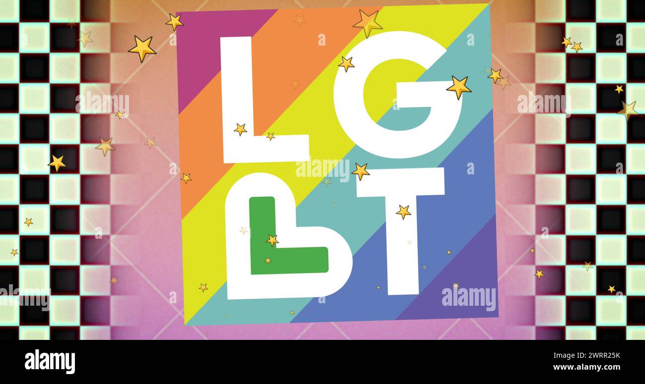 Image of lbgt over rainbow square and checked background Stock Photo ...