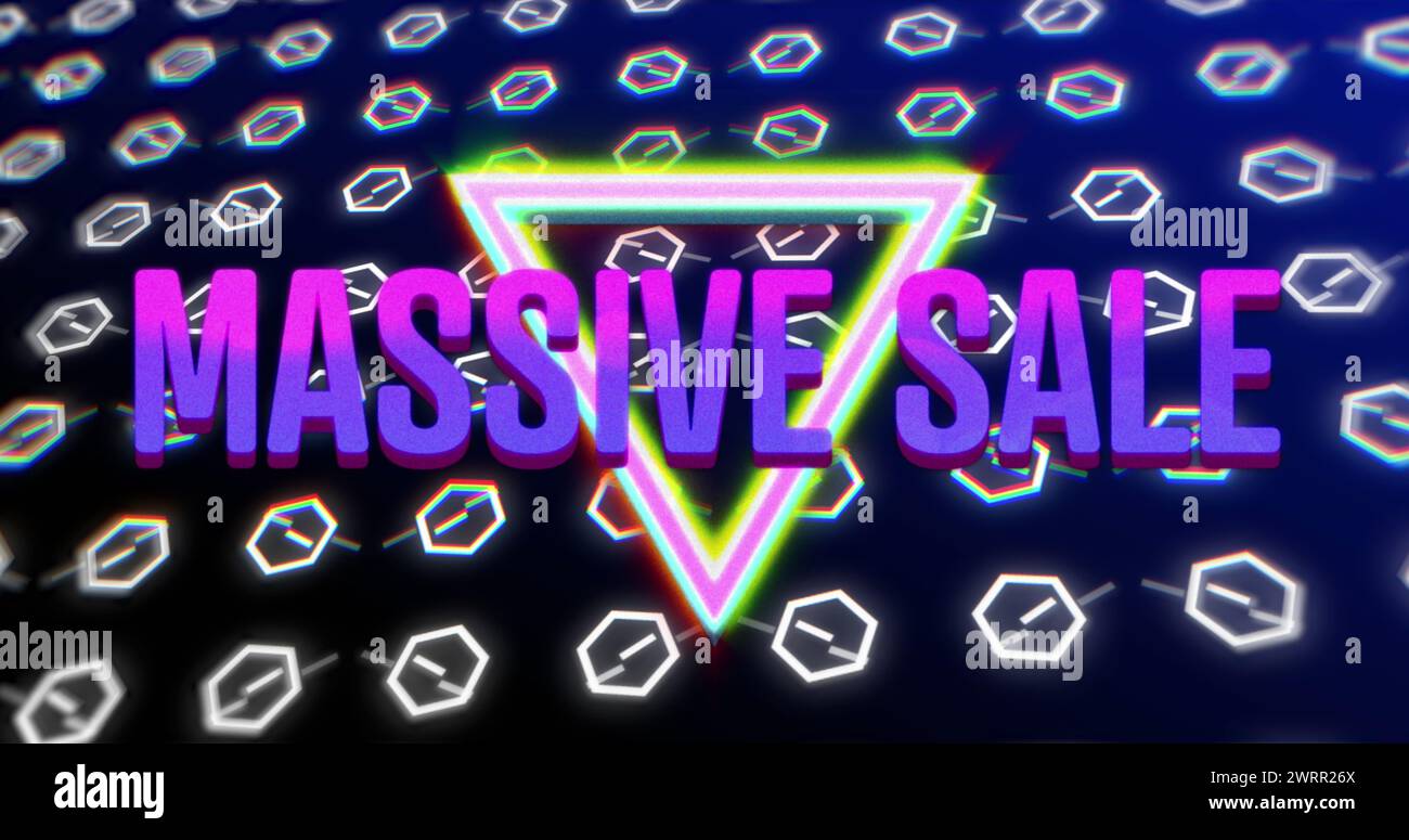 Image of massive sale over triangle and navy background with shapes ...