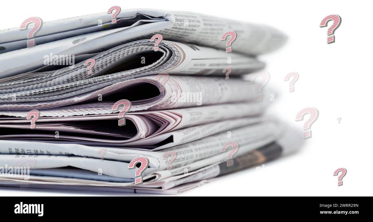 Image of question marks over newspapers on white background Stock Photo ...