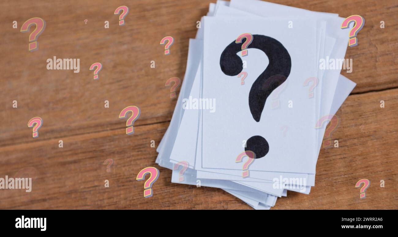 Image of question marks on wooden background Stock Photo - Alamy