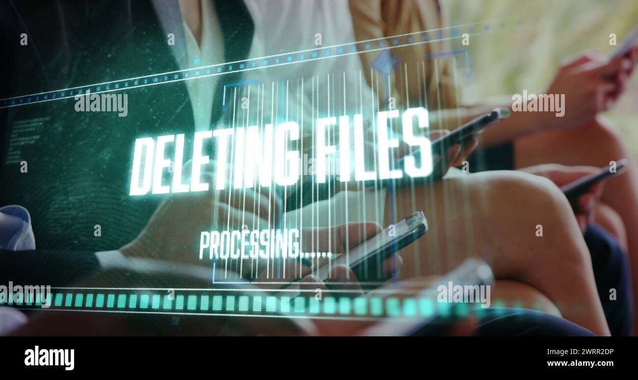 Image of data processing over diverse business people using smartphones ...