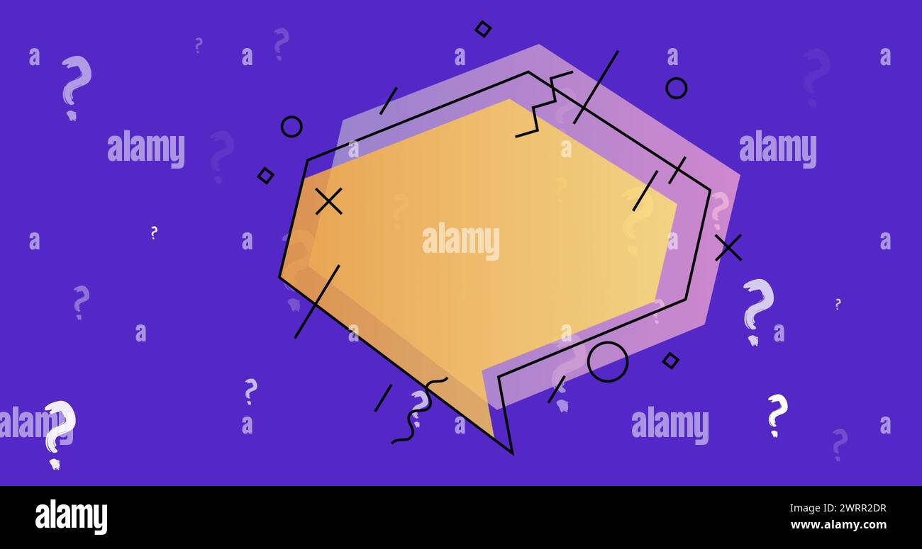 Image of geometrical shapes and question mark over blue background ...