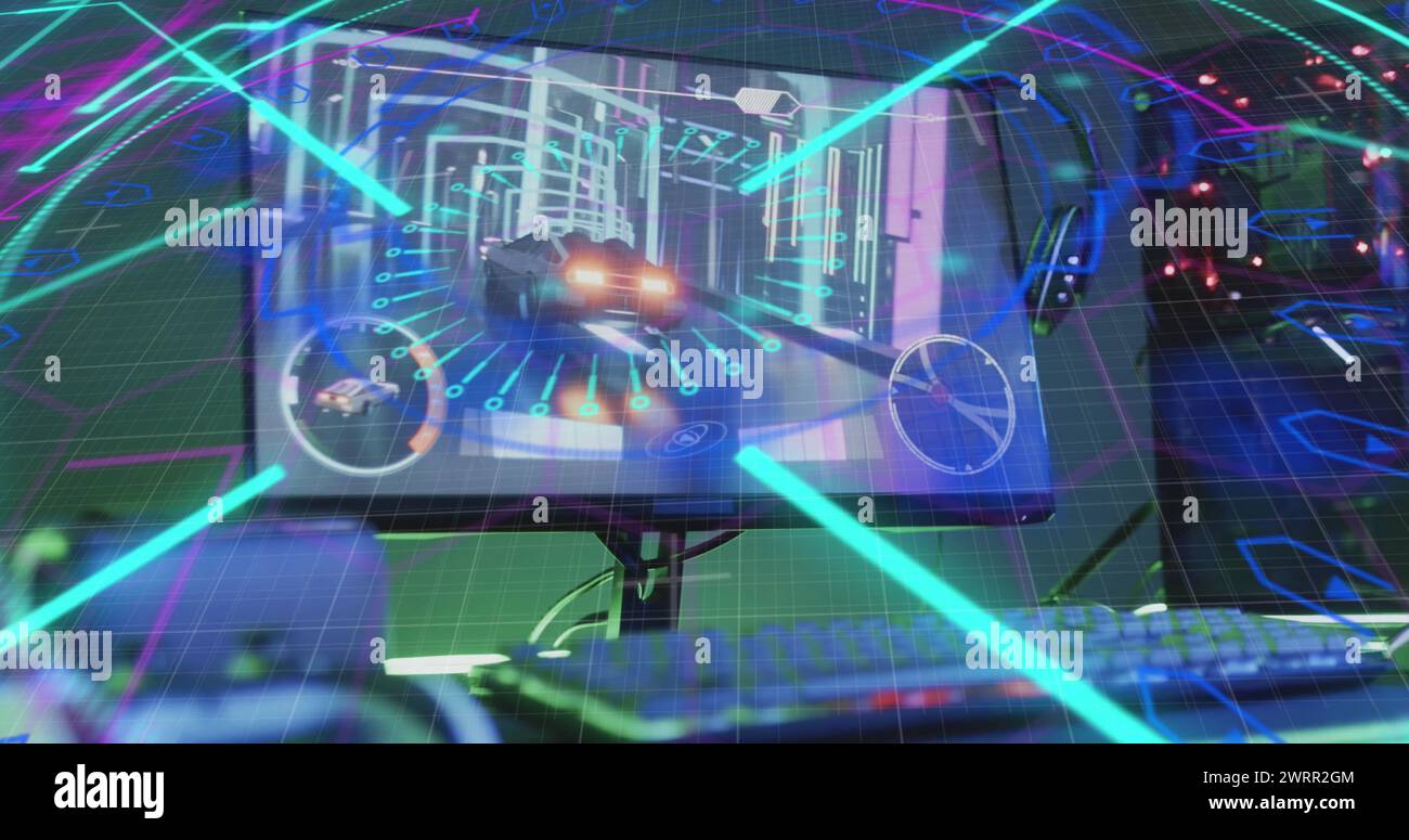 Image of scope and data processing over image game computer equipment ...