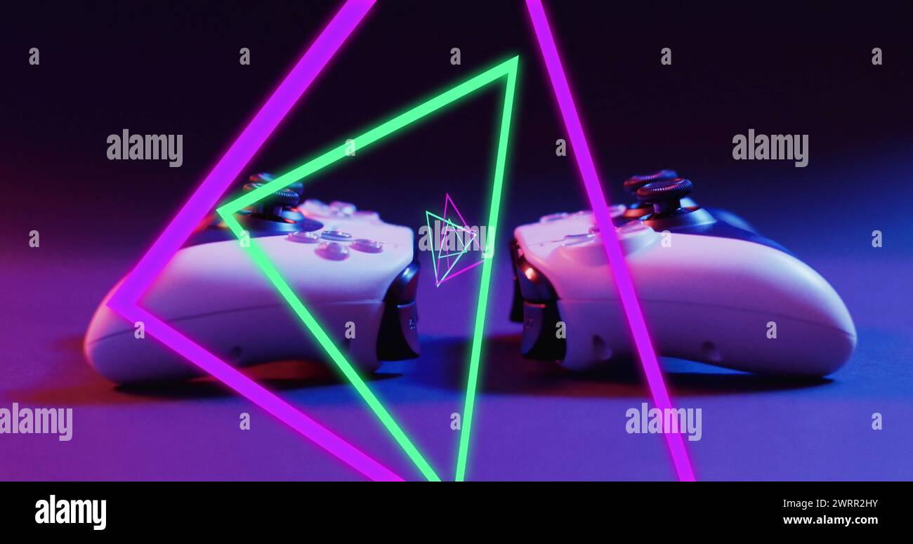 Abstract background neon lights triangles hi-res stock photography and ...