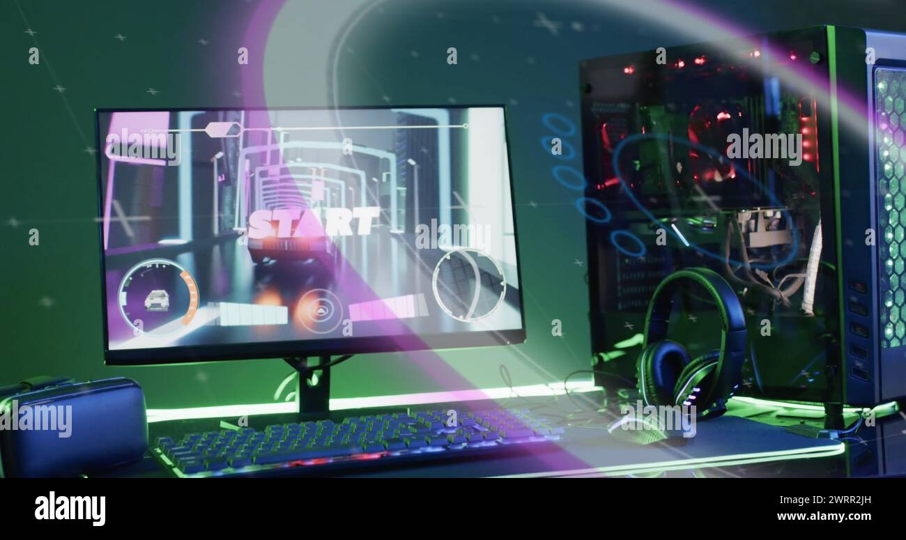 Image of scope and data processing over image game computer equipment ...