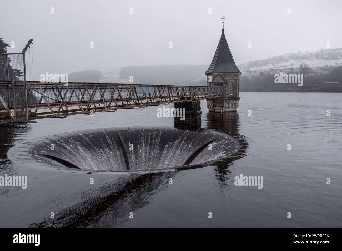the plug hole on the Pontsticill Reservoir showing the valve tower and ...