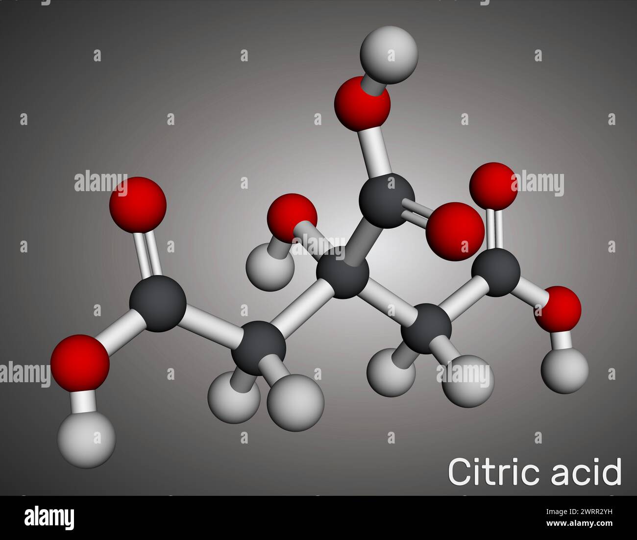Citric acid molecule. Is used as additive in food, cleaning agents ...