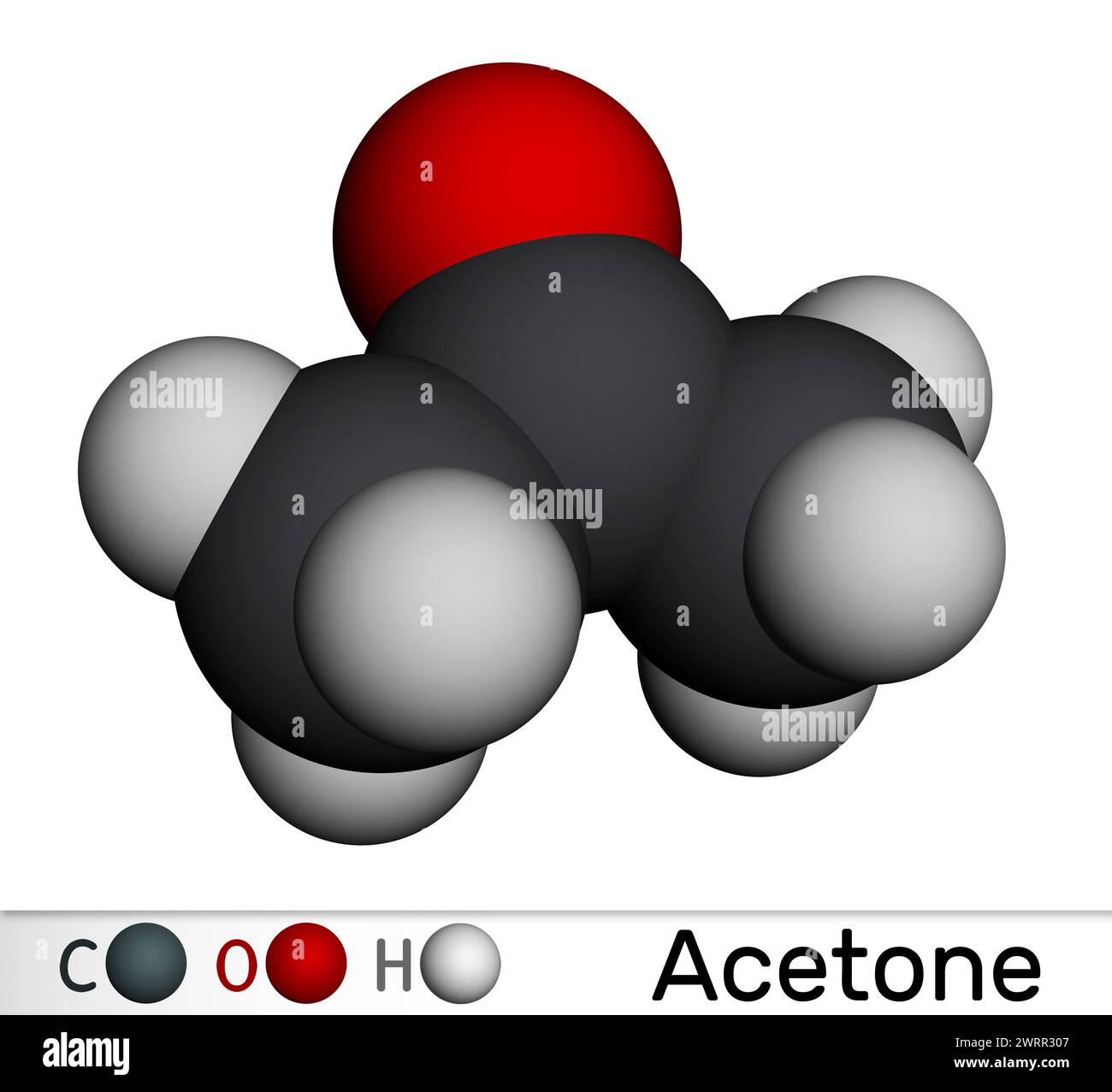 Acetone ketone molecule. It is organic solvent. Molecular model. 3D ...