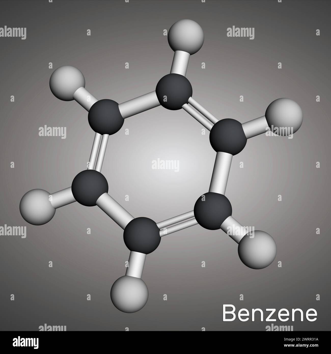 Benzene, benzol C6H6 molecule. Molecular model. 3D rendering. Illustration Stock Photo - Alamy