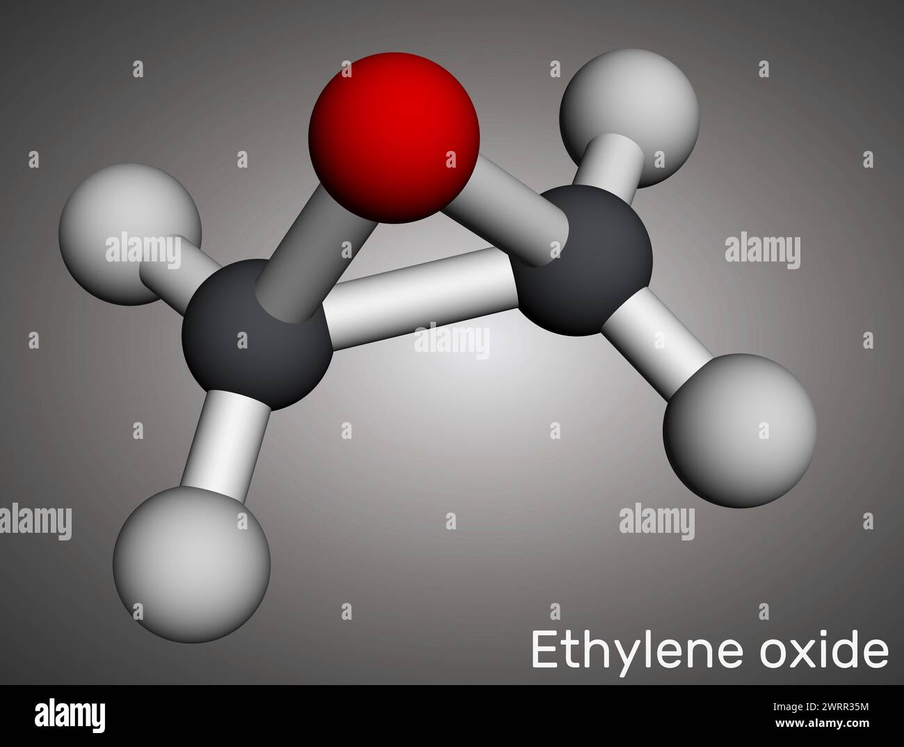Ethylene oxide, oxirane C2H4O molecule. Molecular model. 3D rendering ...