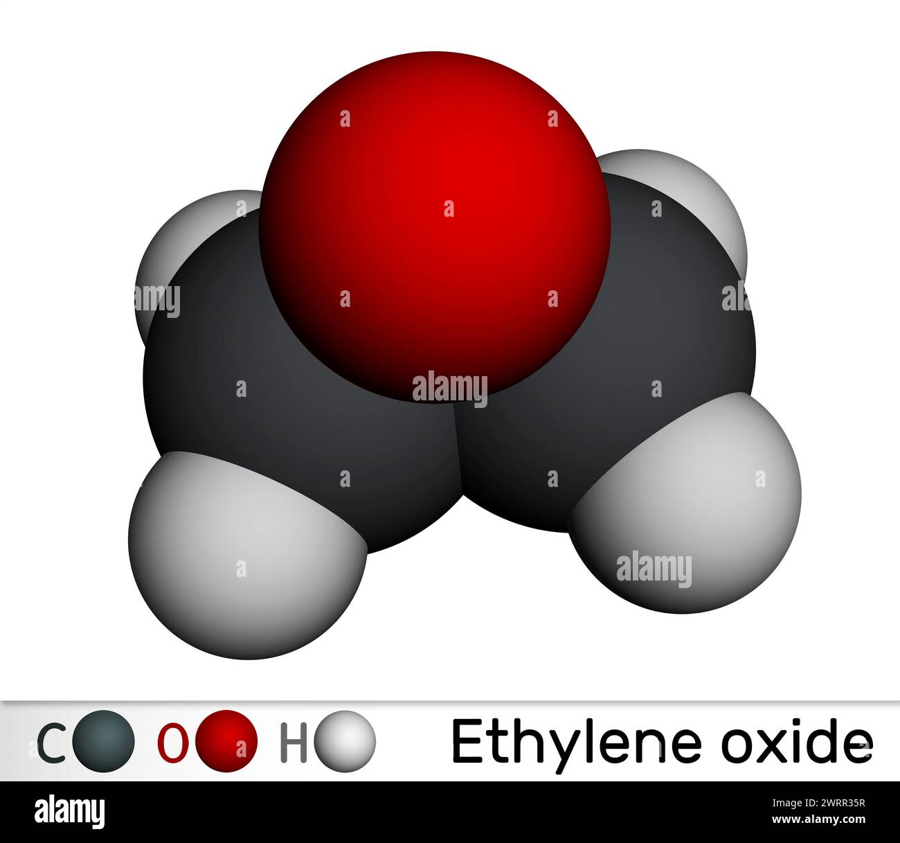 Ethylene oxide, oxirane C2H4O molecule. Molecular model. 3D rendering ...