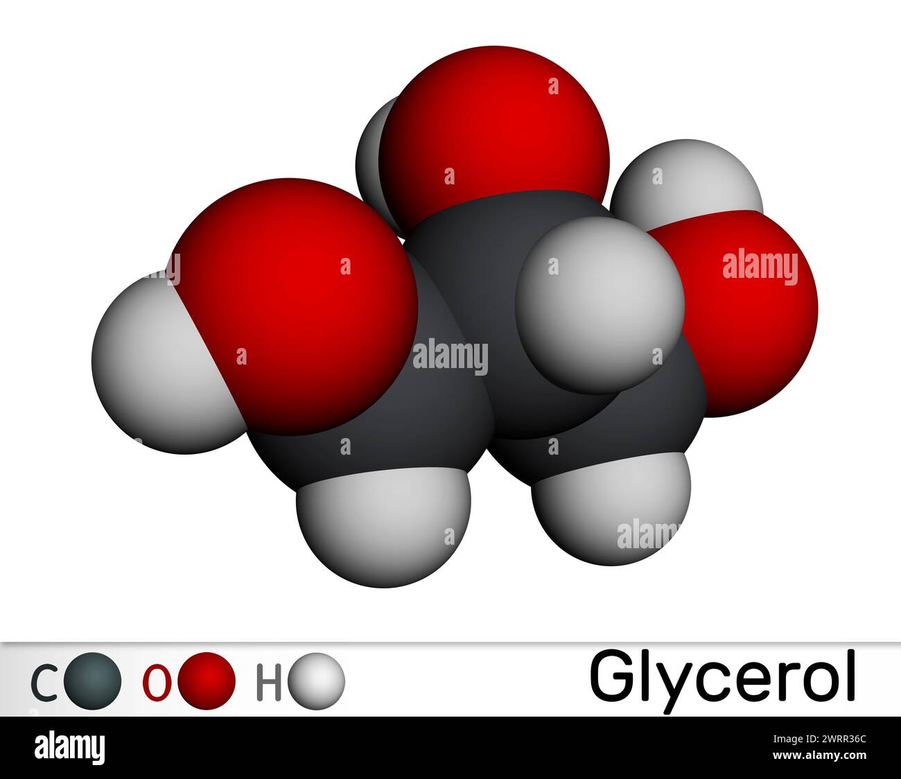 Glycerol, glycerine molecule. Molecular model. 3D rendering ...