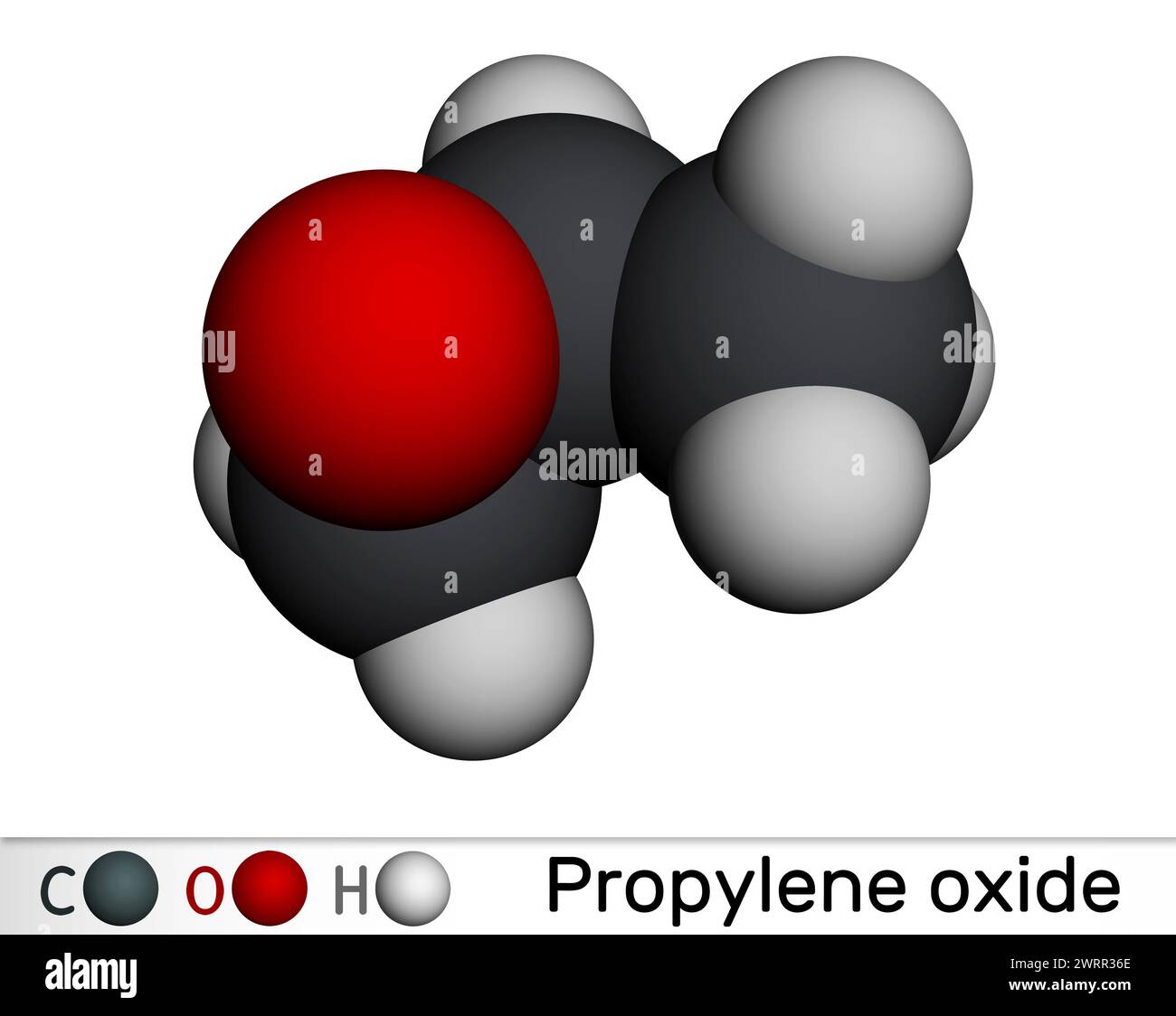 Propylene oxide molecule. Molecular model. 3D rendering. Illustration ...