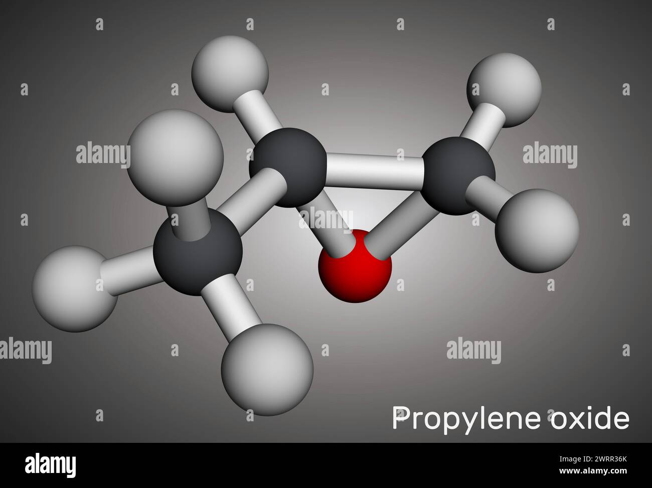 Propylene oxide molecule. Molecular model. 3D rendering. Illustration ...