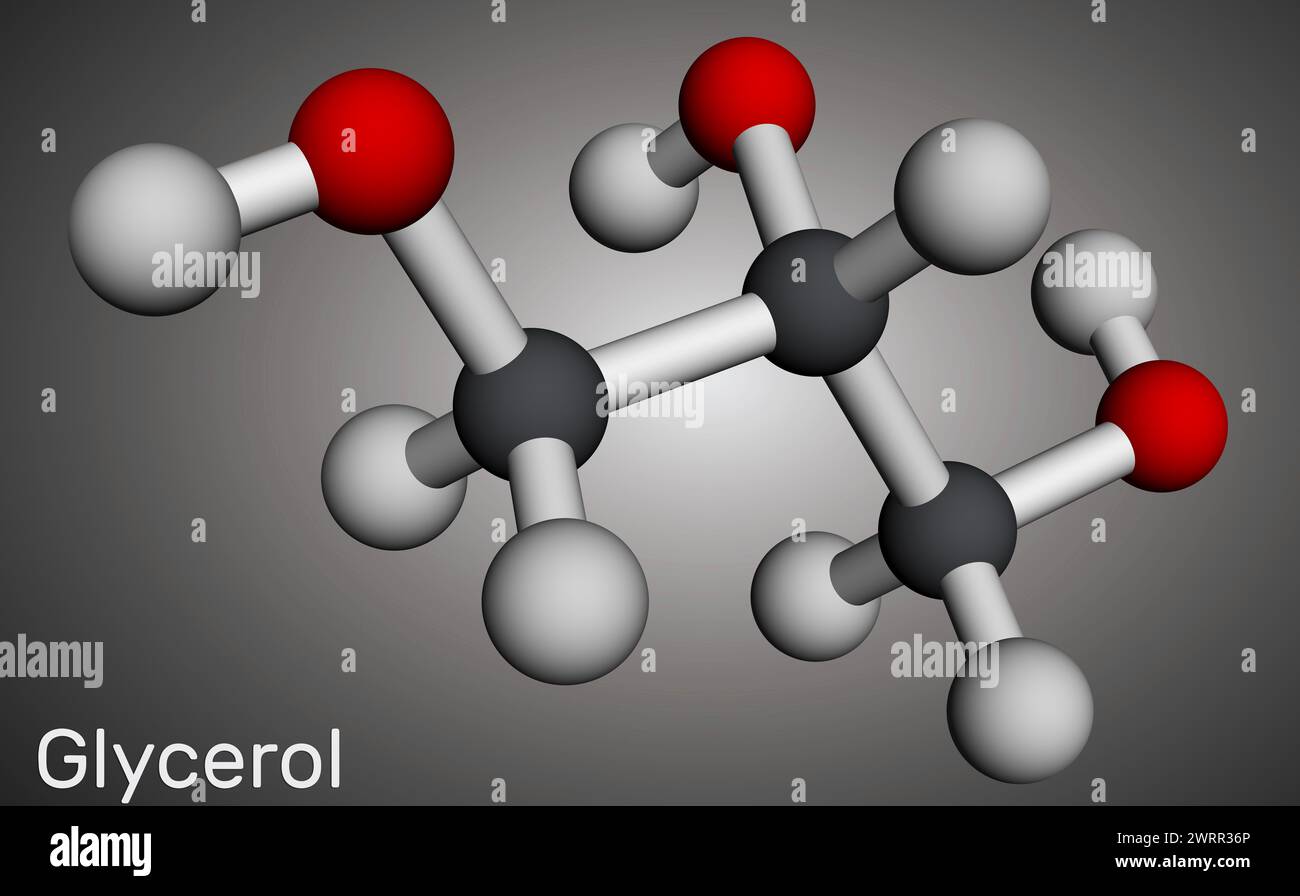 Glycerol, glycerine molecule. Molecular model. 3D rendering ...