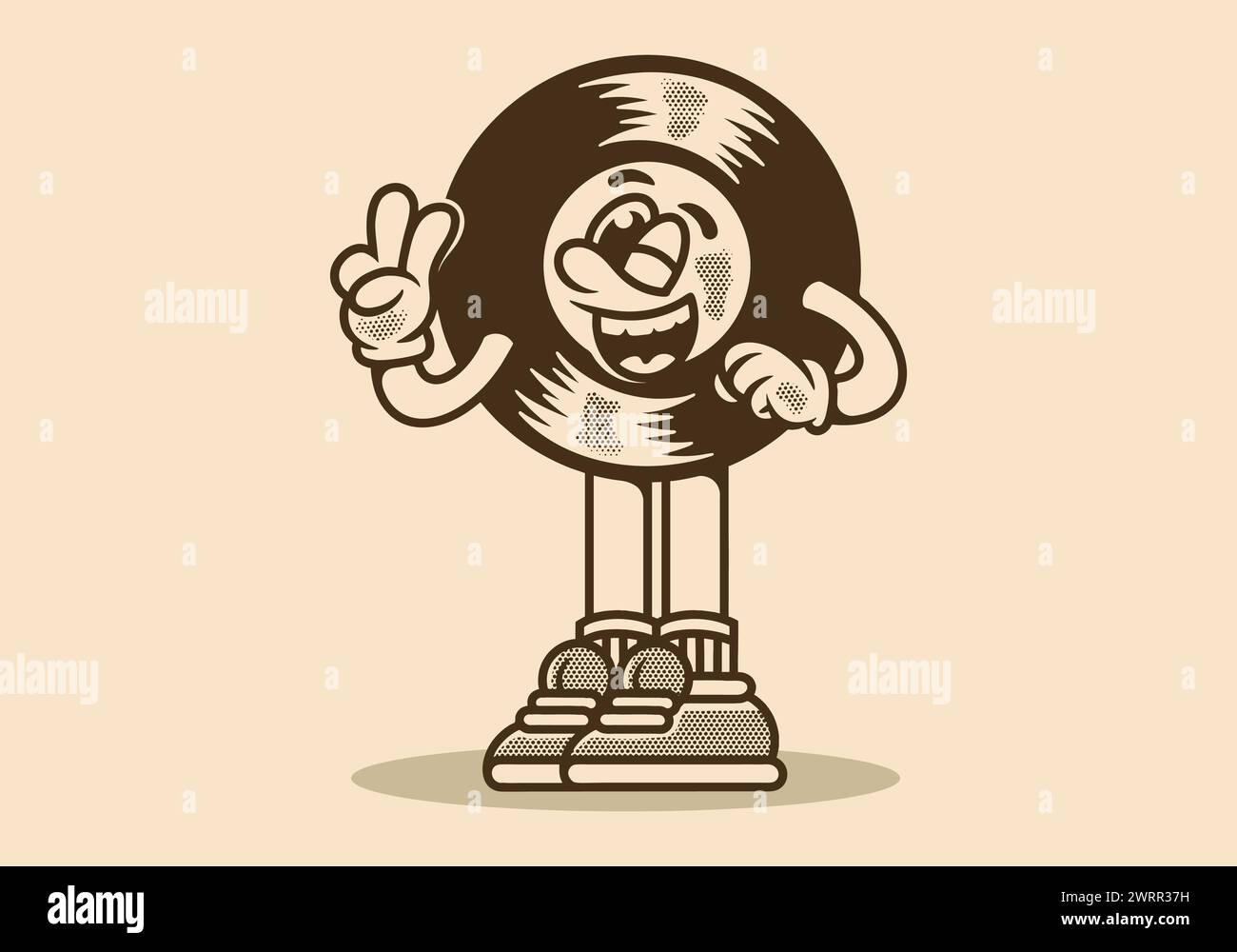Mascot character illustration of a vintage vinyl with hand forming ...