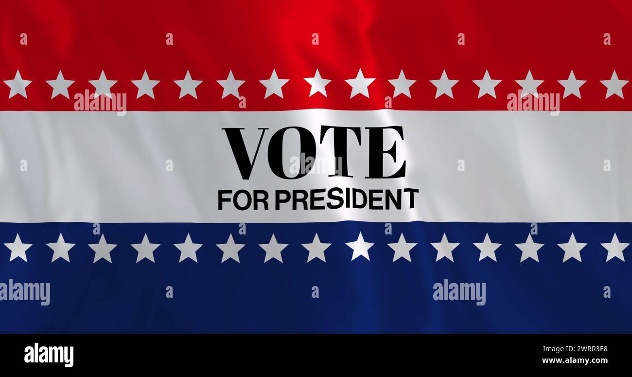 Image of vote for president text over american flag colour stripes and ...