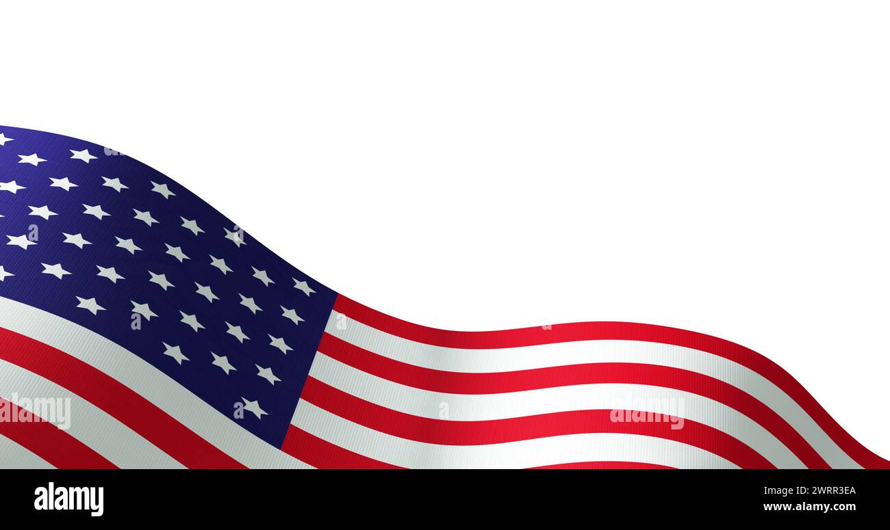 Image of waving united states of america flag, diagonal with white copy ...