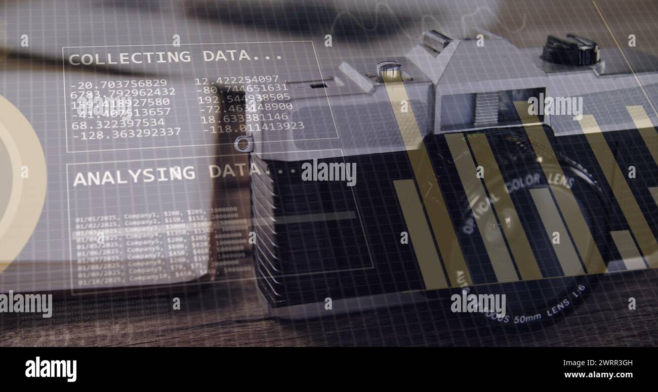 Image of financial data processing over office desk with electronic ...