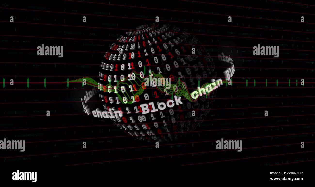 Image of data processing over globe with binary coding on black background Stock Photo - Alamy
