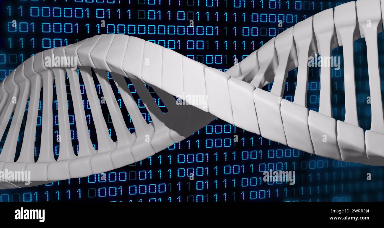 Image of dna strand over data processing on black background Stock ...