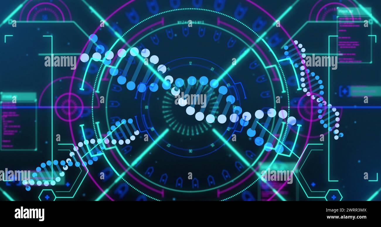 Image of scope scanning over dna strands Stock Photo - Alamy