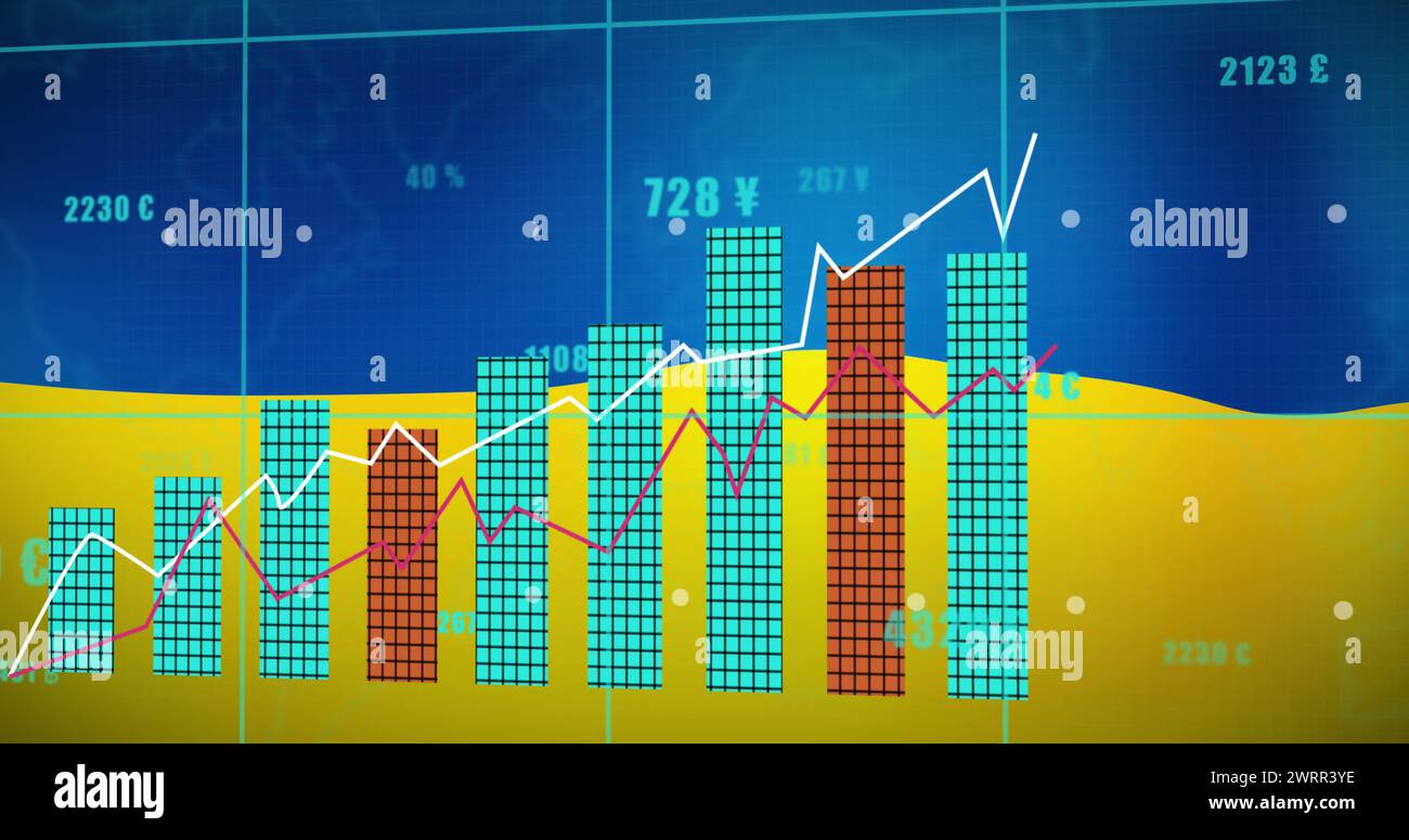 Image of financial data and graph over flag of ukraine Stock Photo - Alamy