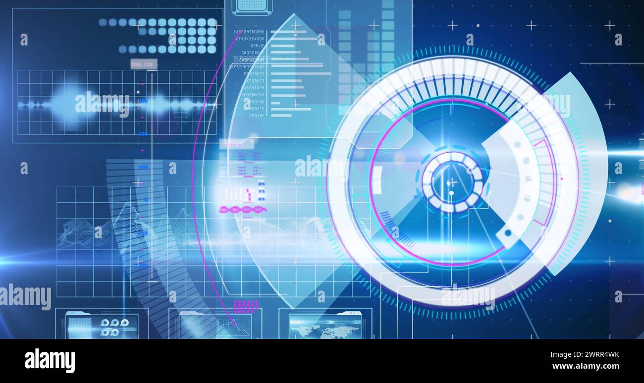 Image of scope scanning over data processing Stock Photo - Alamy