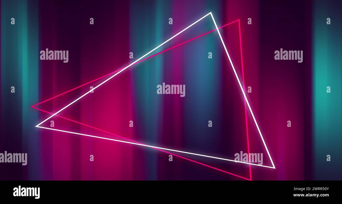 Red and white triangles over glowing red and green lights on black ...