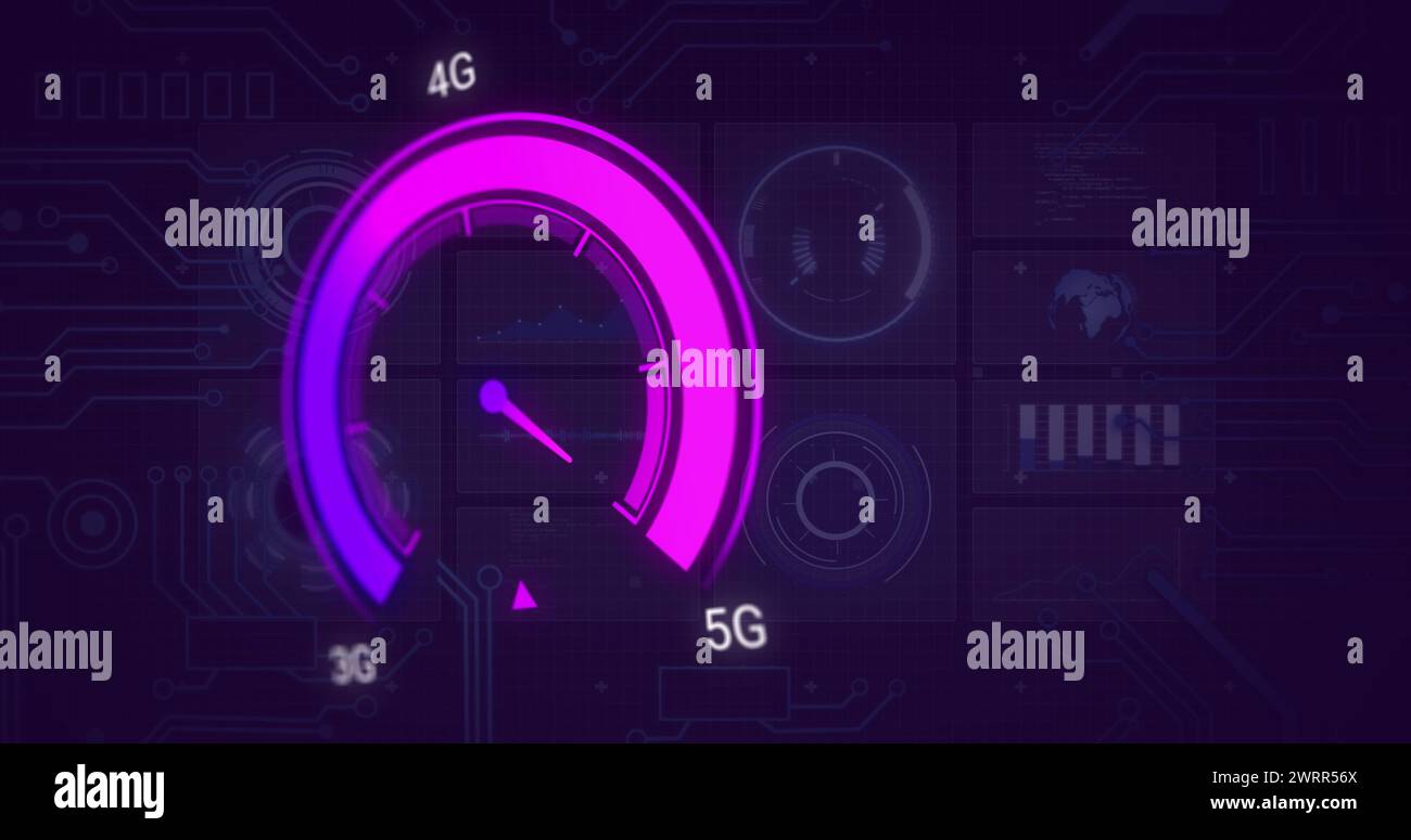 Image of internet speedometer and data processing Stock Photo - Alamy
