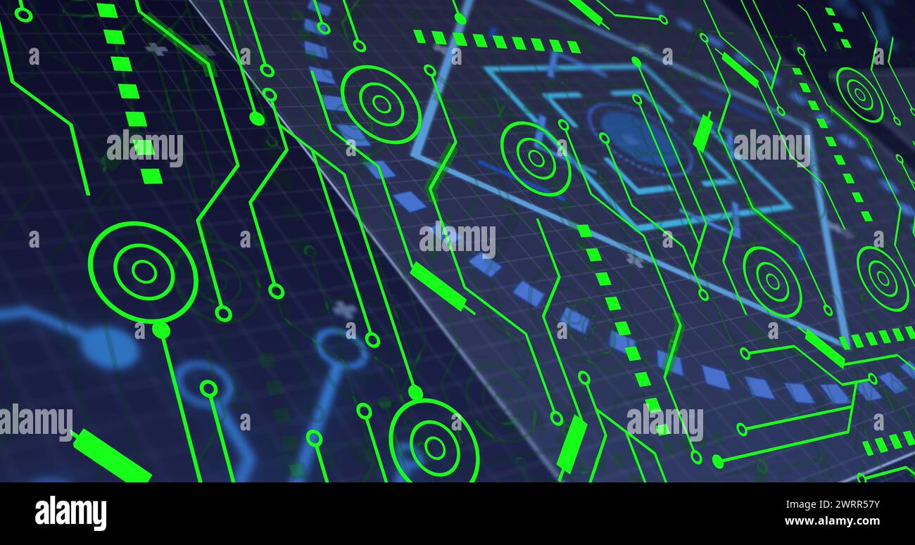Image of circuit board, scope scanning and data processing Stock Photo - Alamy