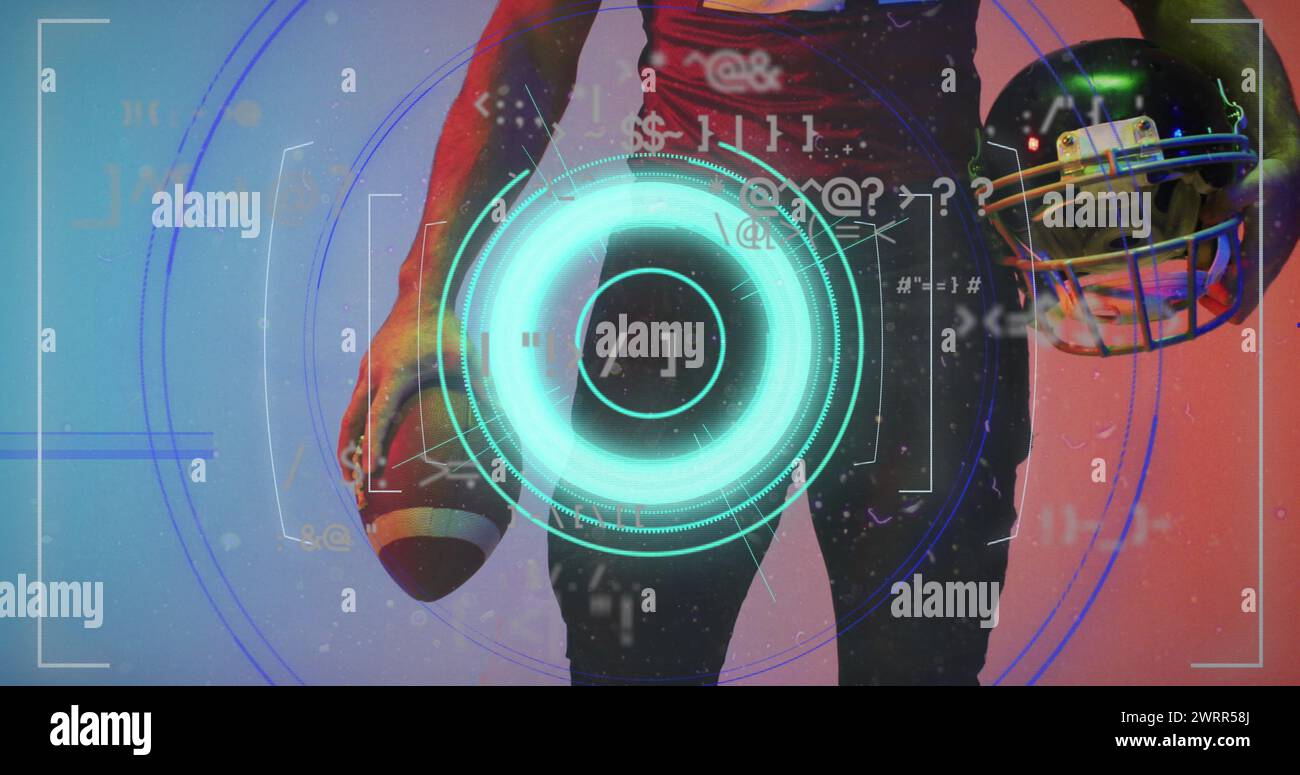 Image of data processing over african american american football player ...