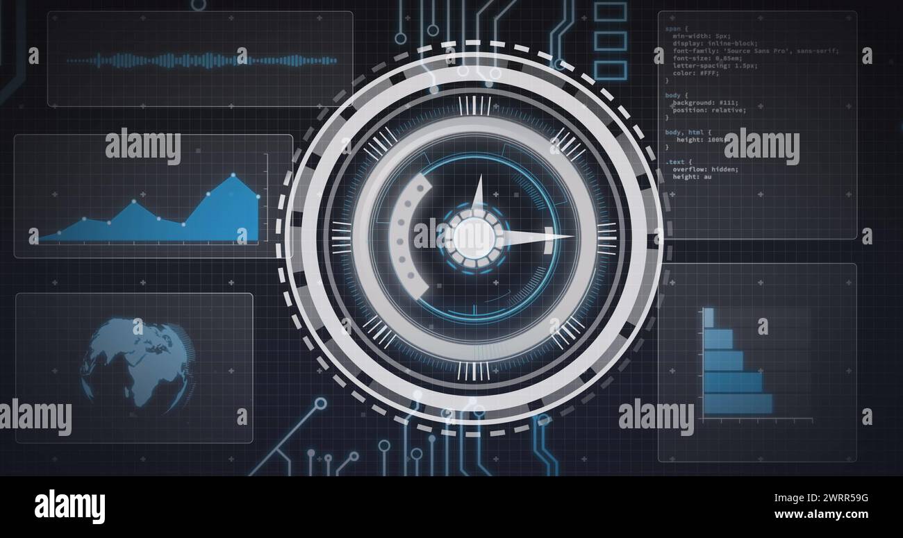 Image of clock, scope scanning and data processing Stock Photo - Alamy