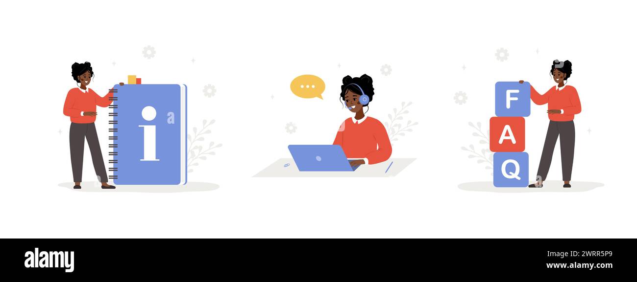 Customer support. African female characters ask questions, get answers ... Customer support. African female characters ask questions, get answers ...
