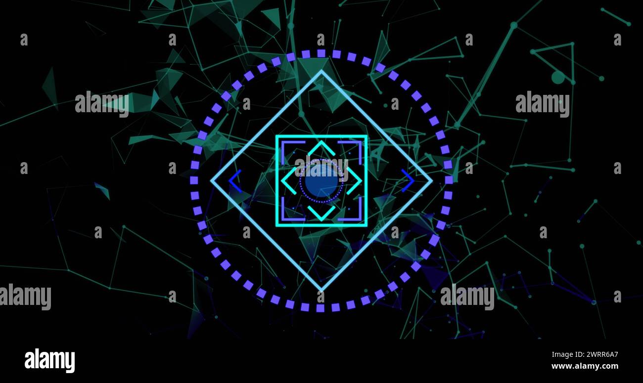 Image of circular scope scanning with floating shapes and connected ...