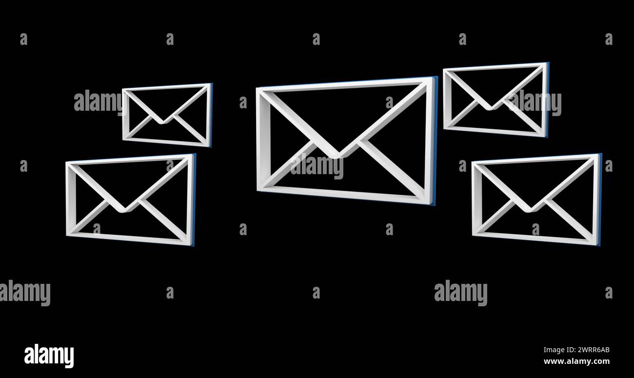 Digital image of white message envelope icons appearing in the screen ...