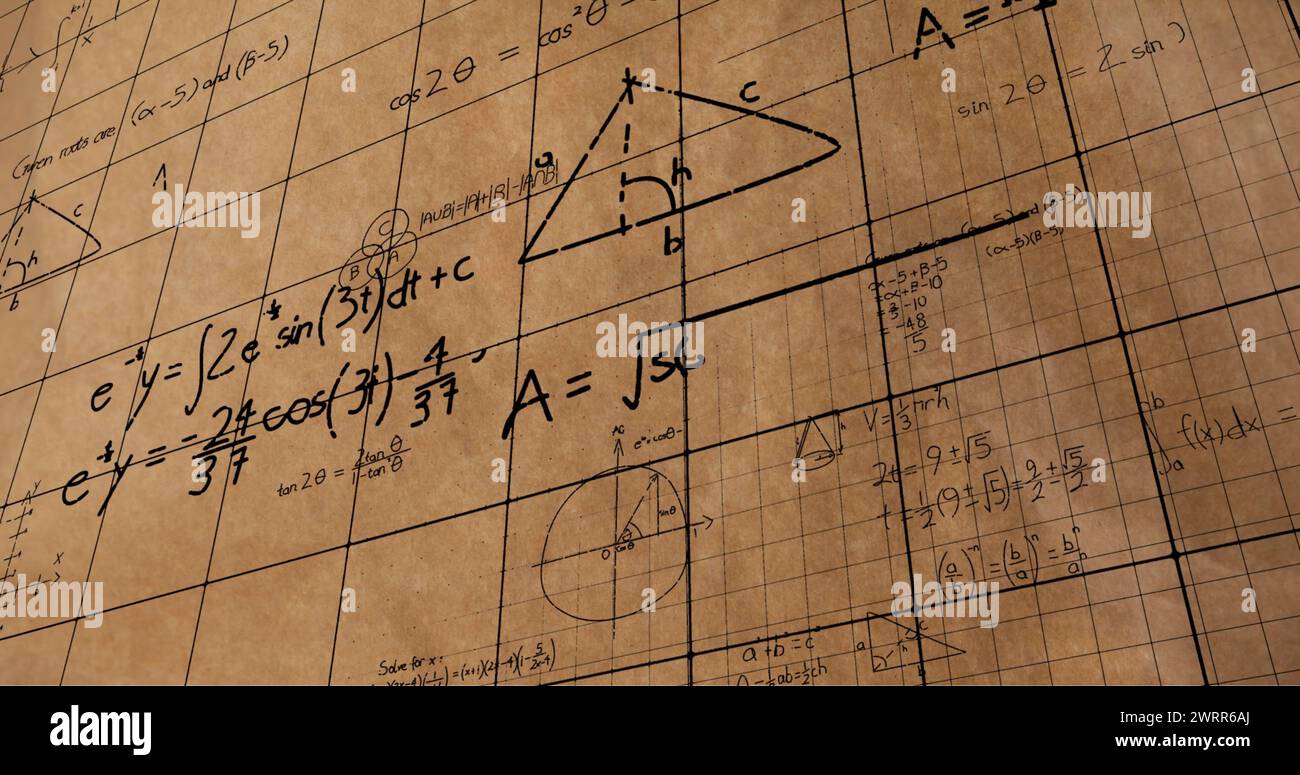 Math Equations And Figures Animate On A Screen With Square Patterns For