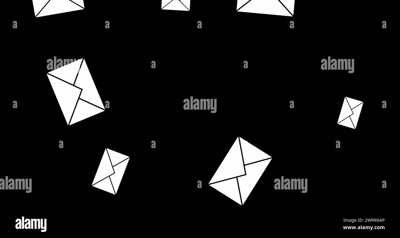 Digital image of white message envelope icons falling in the screen ...