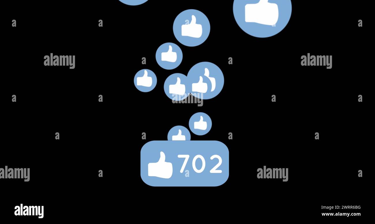 Animated like icon in blue, with numbers rising for 4K social media use ...