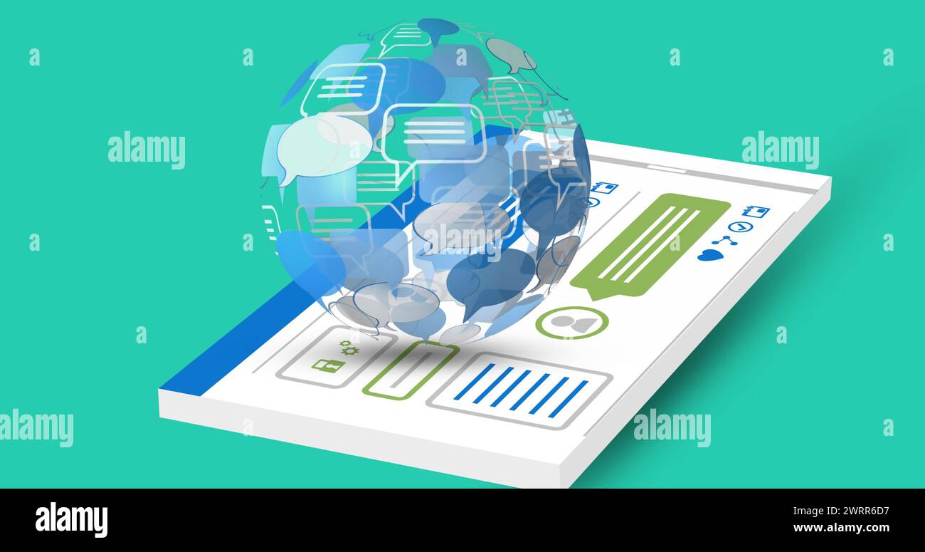 Rotating message bubble icons on a tablet's online interface in 4k ...