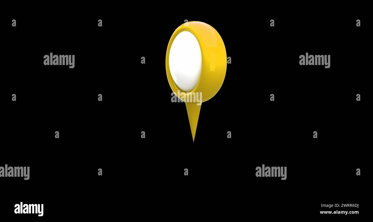Yellow map pin icon zooms and hovers on black background in 4k Stock ...