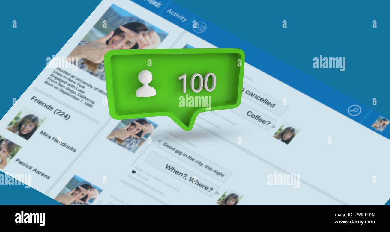 Social media interface image with a green message bubble and rising ...