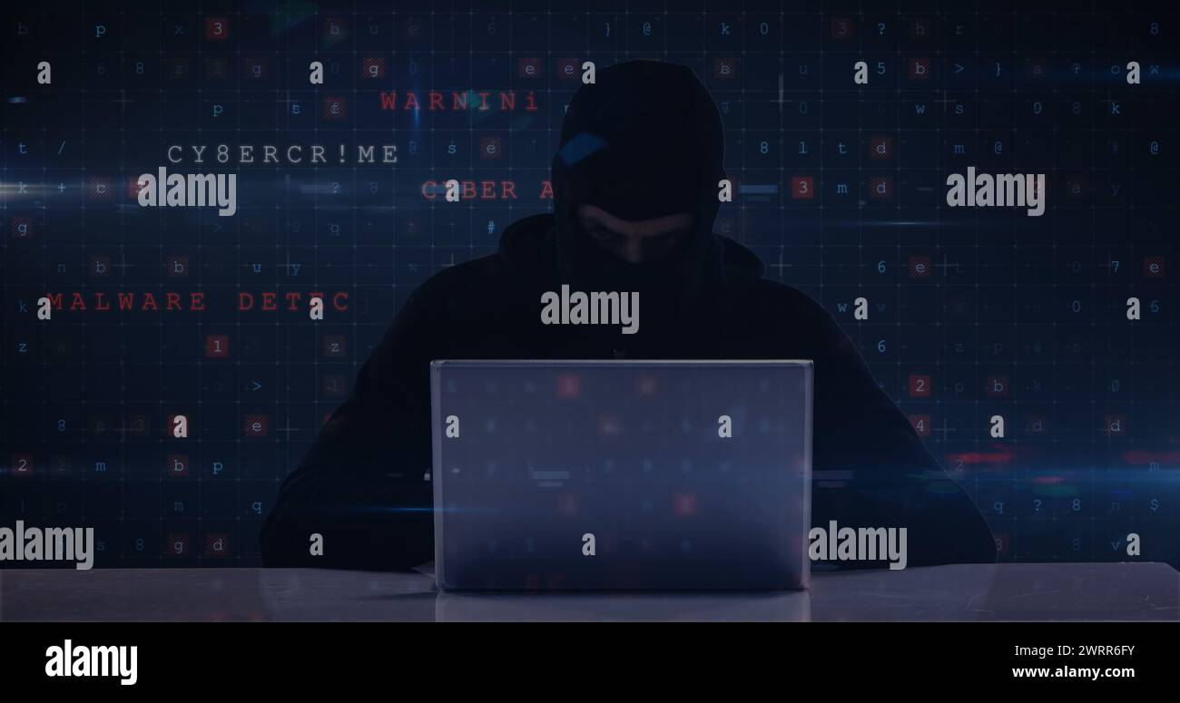 Image of caucasian male hacker over flag of russia and ukraine Stock ...