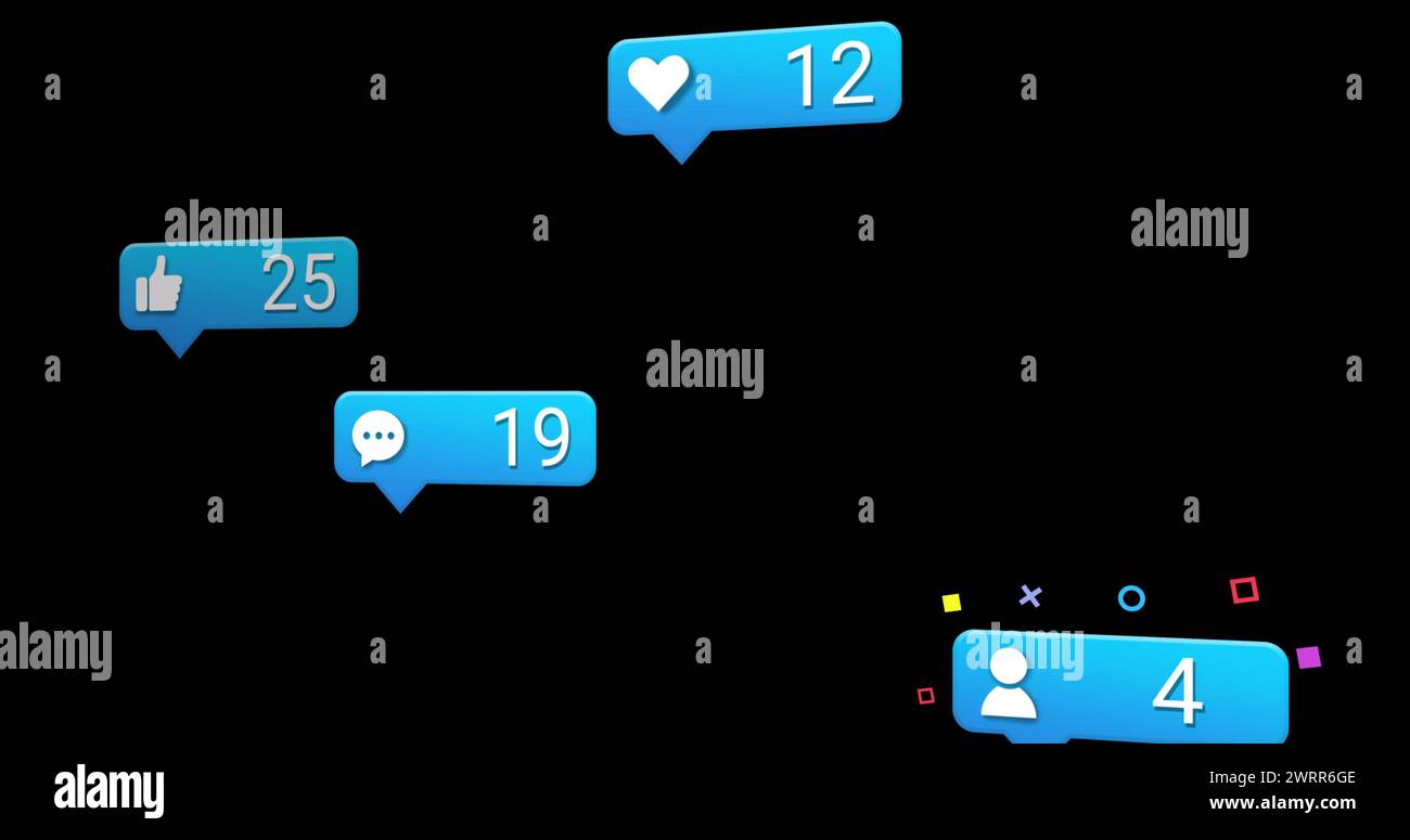 Multiple speech bubbles with increasing numbers floating against black ...