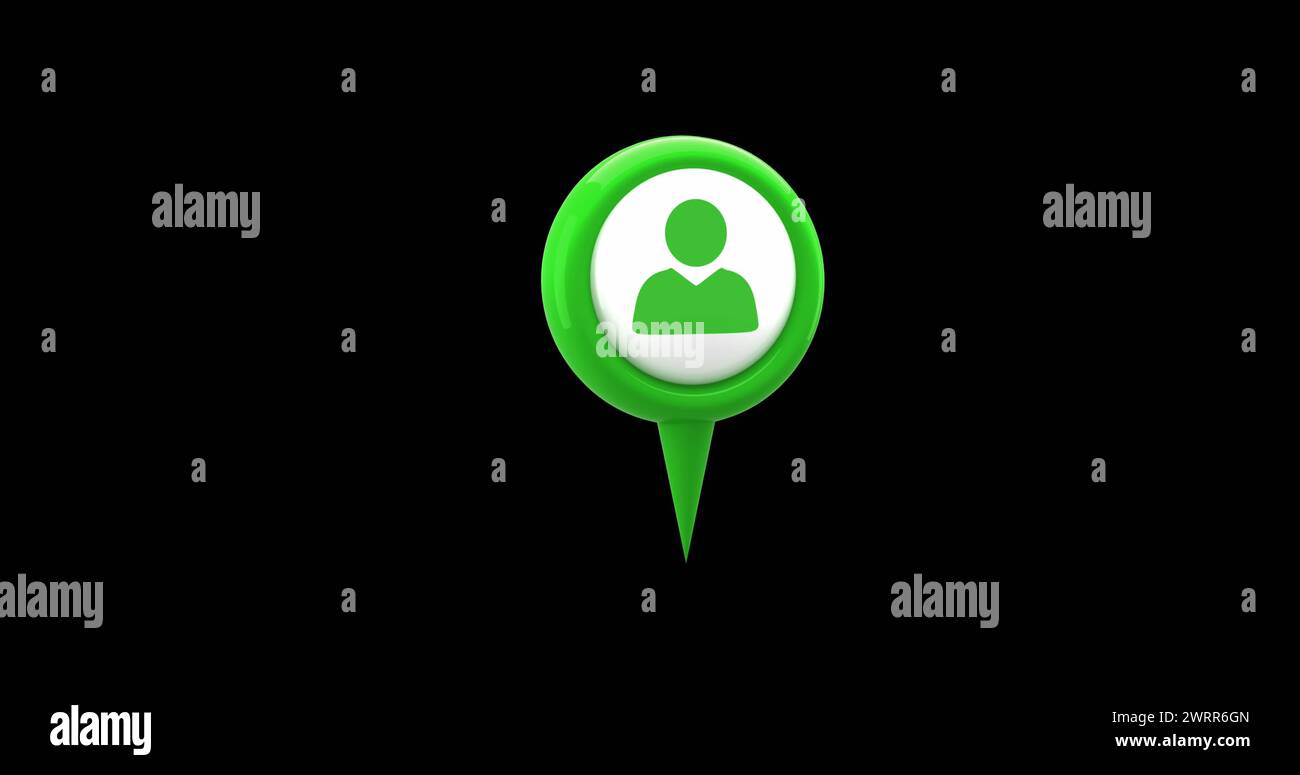 Digital image of a green map pin with a profile icon in the middle ...
