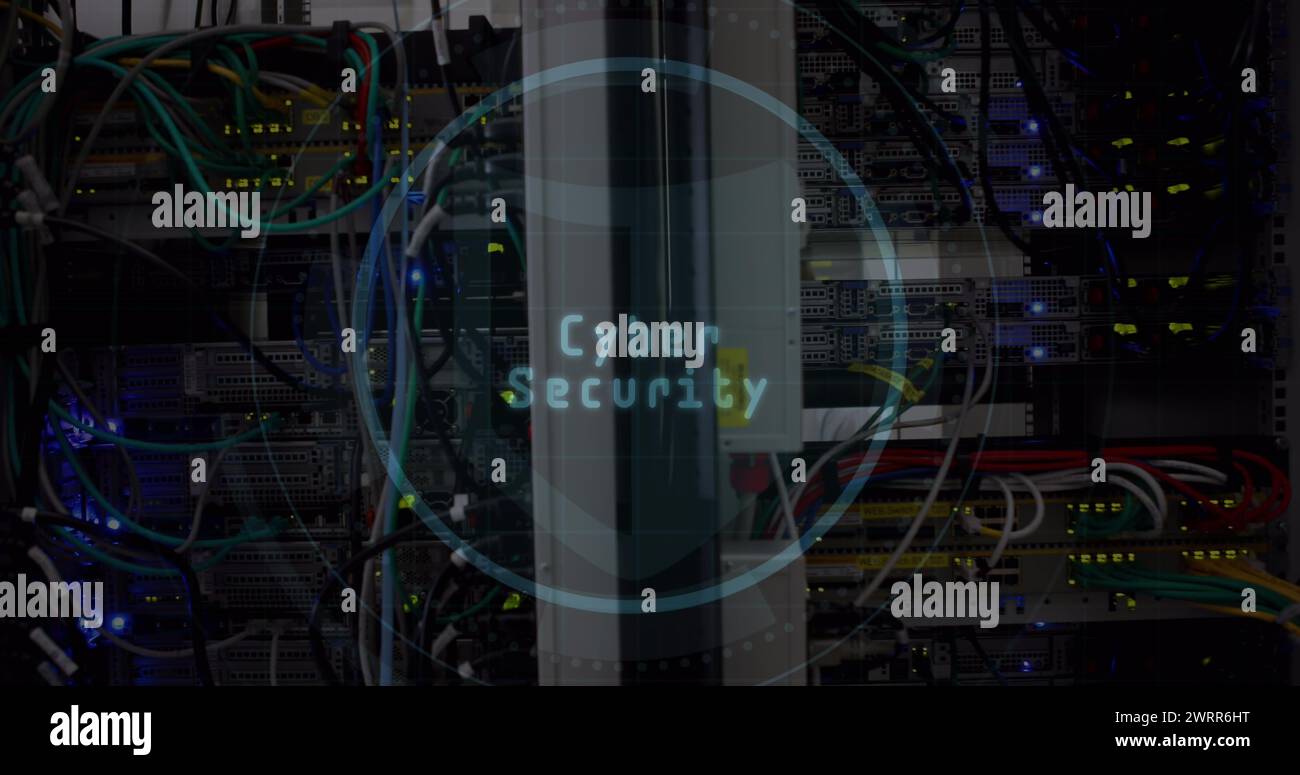 Image of cyber security and eye scanning in circle over servers Stock ...