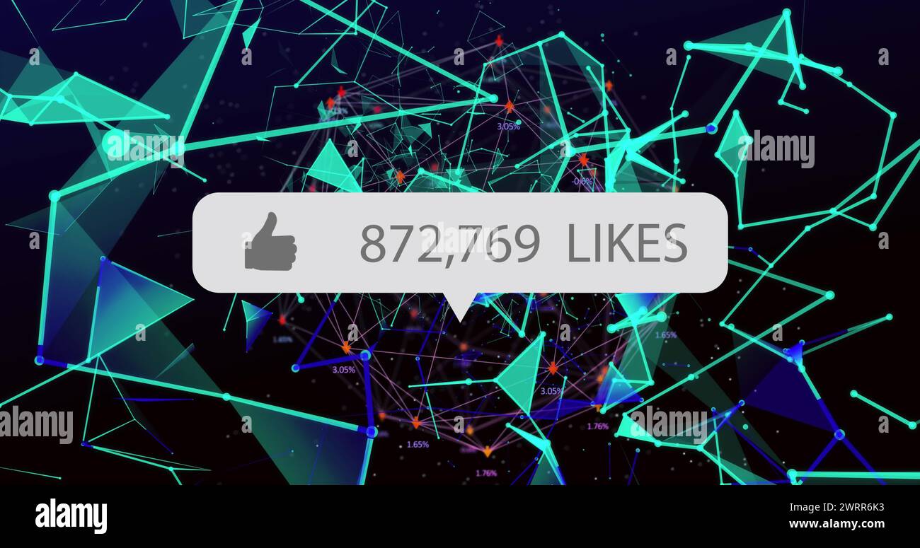 Digital thumbs up on a global social media network interface Stock ...