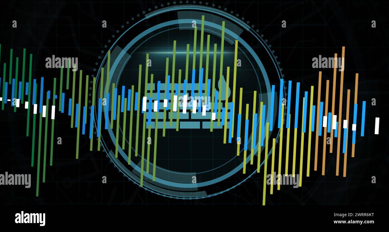 Statistical Data Processing And Cyber Security Text Over Round Scanner Against Black Background